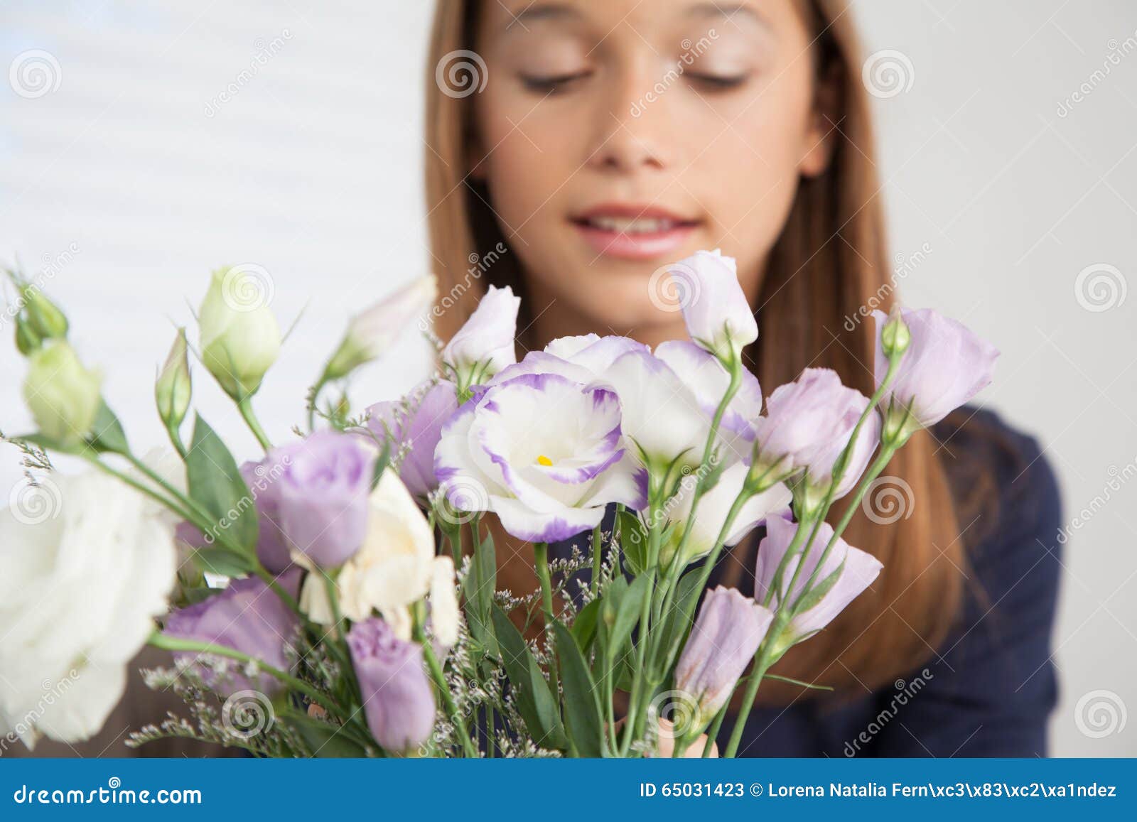 Pretty girl with flowers stock image. Image of happy - 65031423