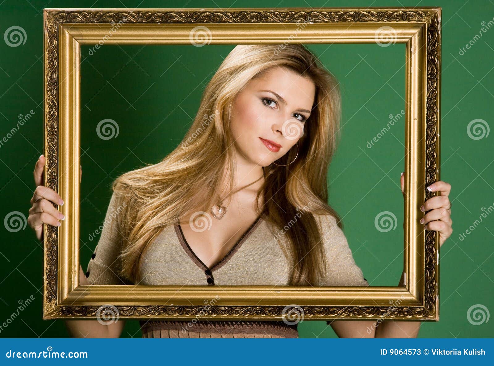 Pretty girl with frame stock image. Image of face, glamour - 9064573