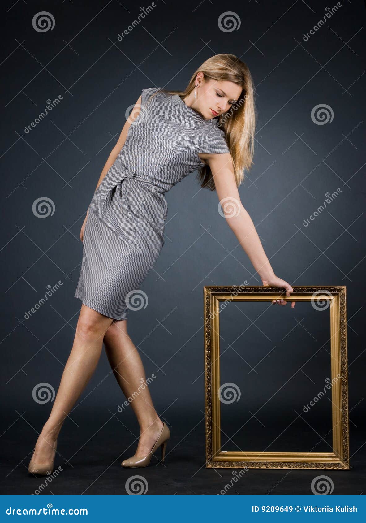 Pretty girl with frame stock image. Image of hair, happy - 9209649