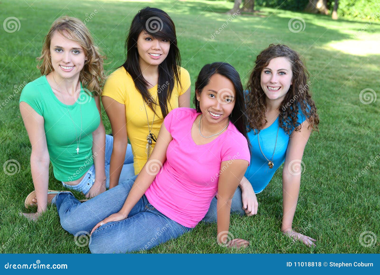 Pretty Girl Friends in the Park Stock Photo - Image of cute, happy ...