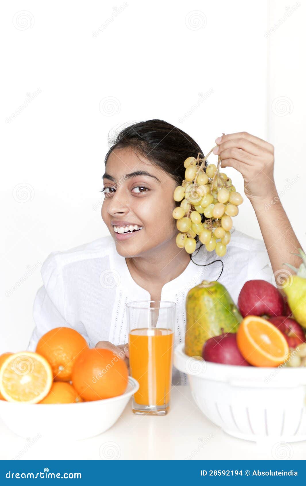 Pretty girl with fruits stock photo. Image of apple, smiling - 28592194