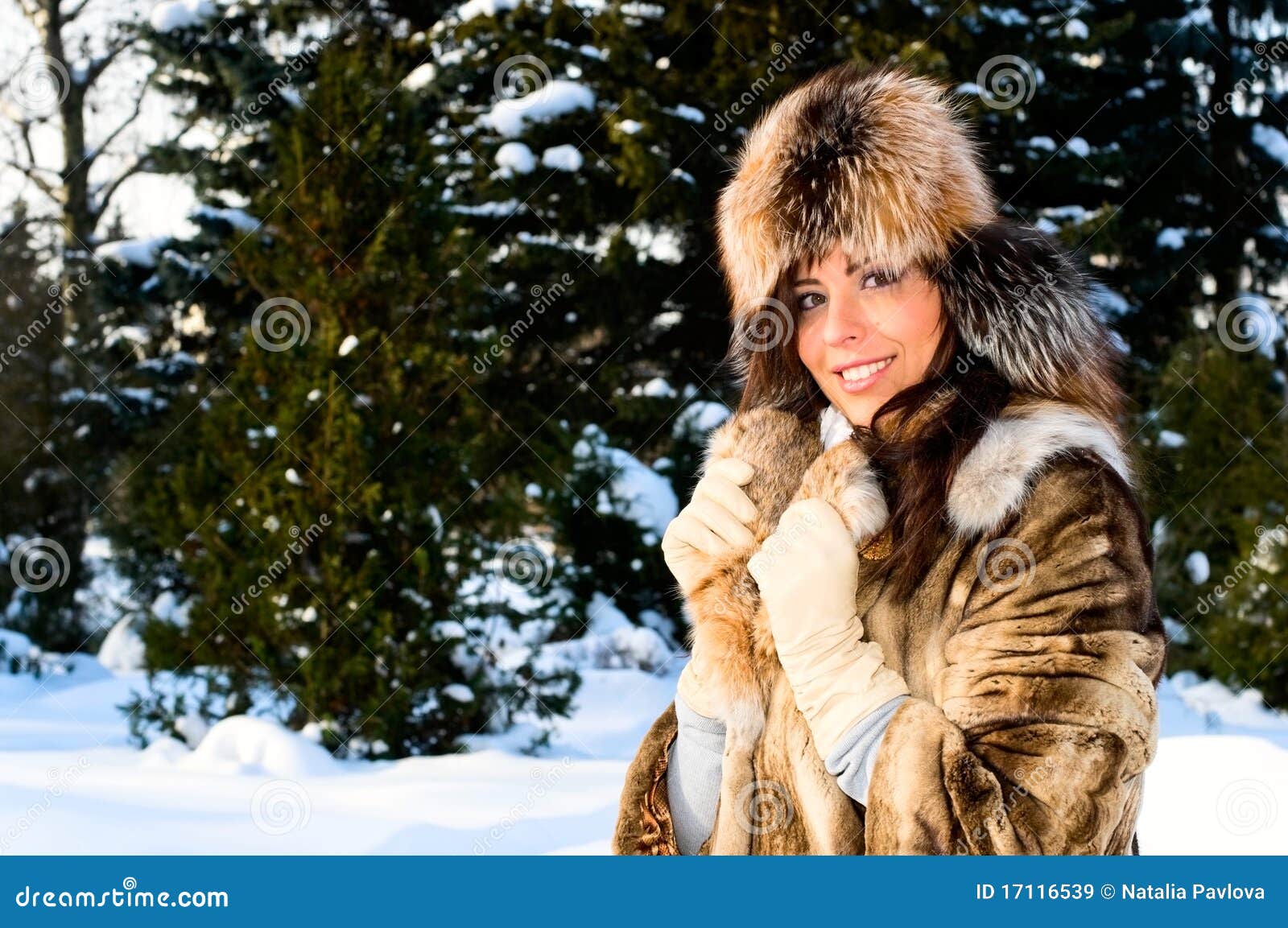 Pretty girl in fur coat stock image. Image of park, caucasian - 17116539
