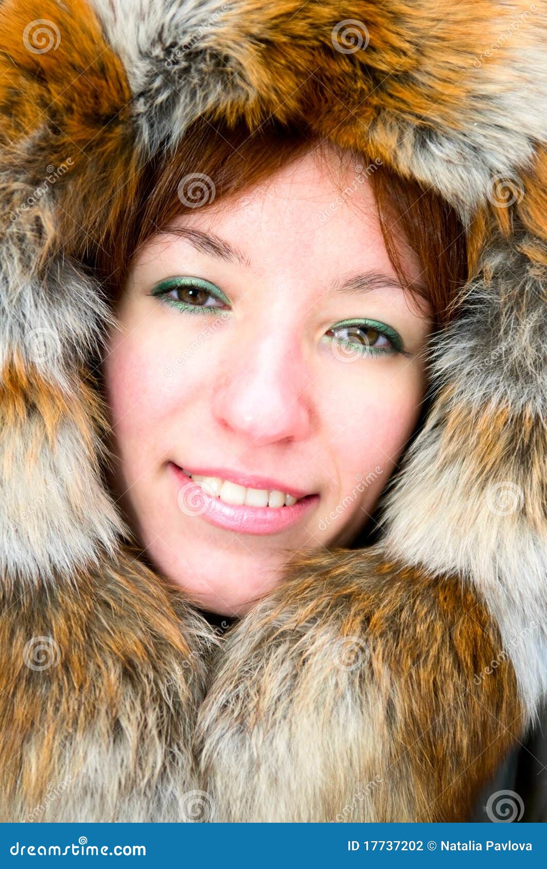 Pretty girl in fur coat stock photo. Image of coat, smiling - 17737202