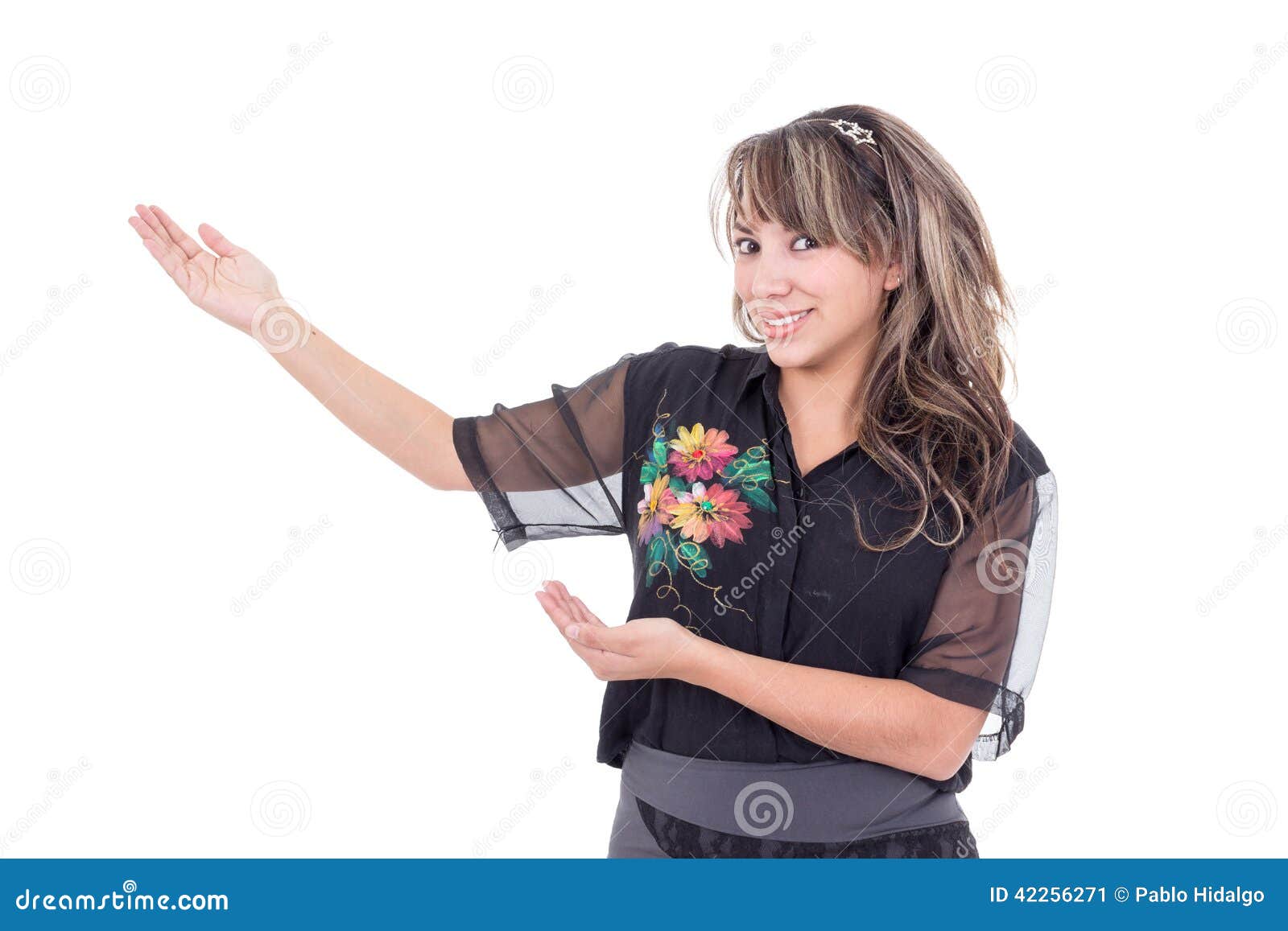 Pretty Girl Gesturing with Hands a Presentation Stock Image - Image of ...