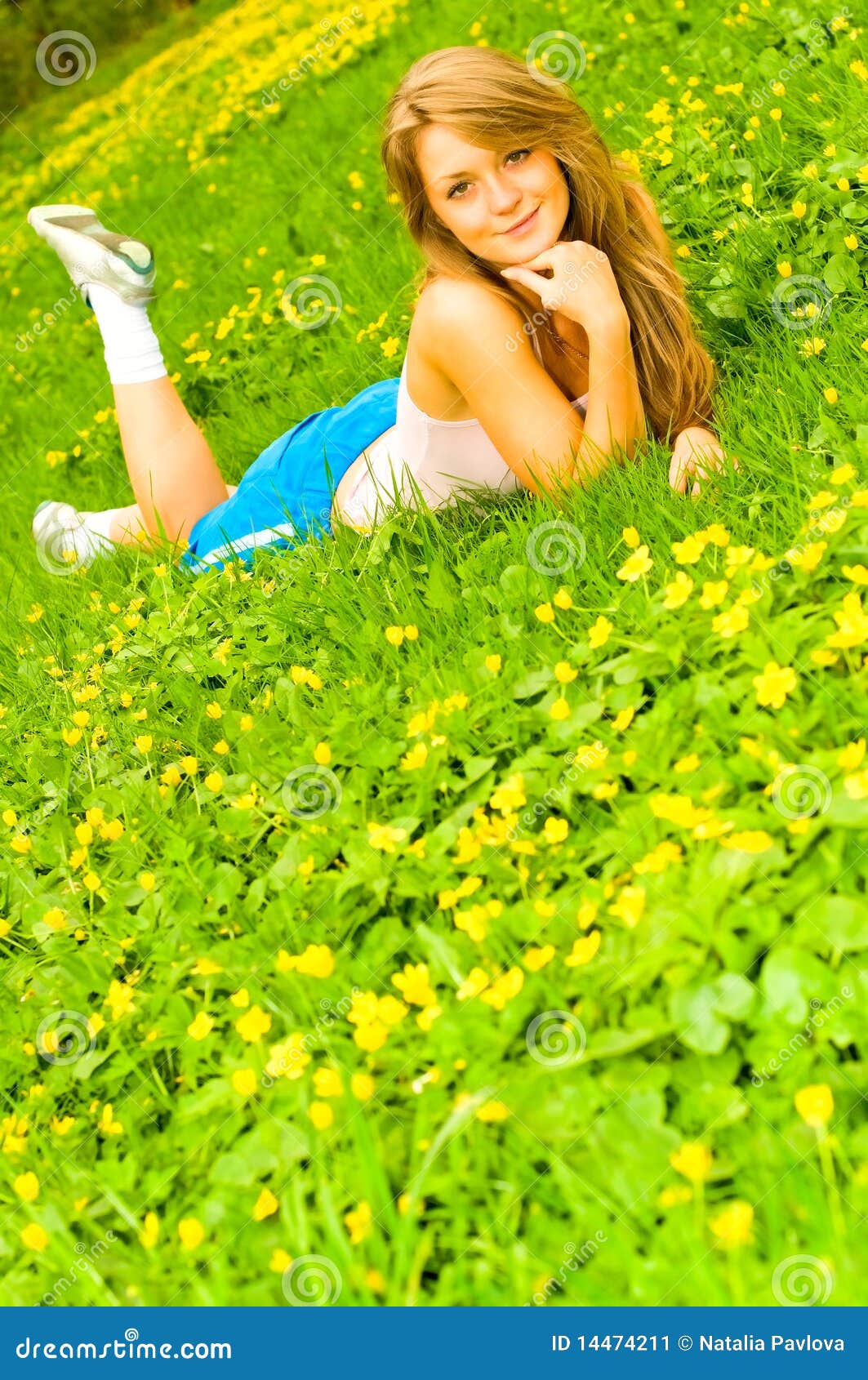 Pretty girl on the grass stock image. Image of outdoors - 14474211