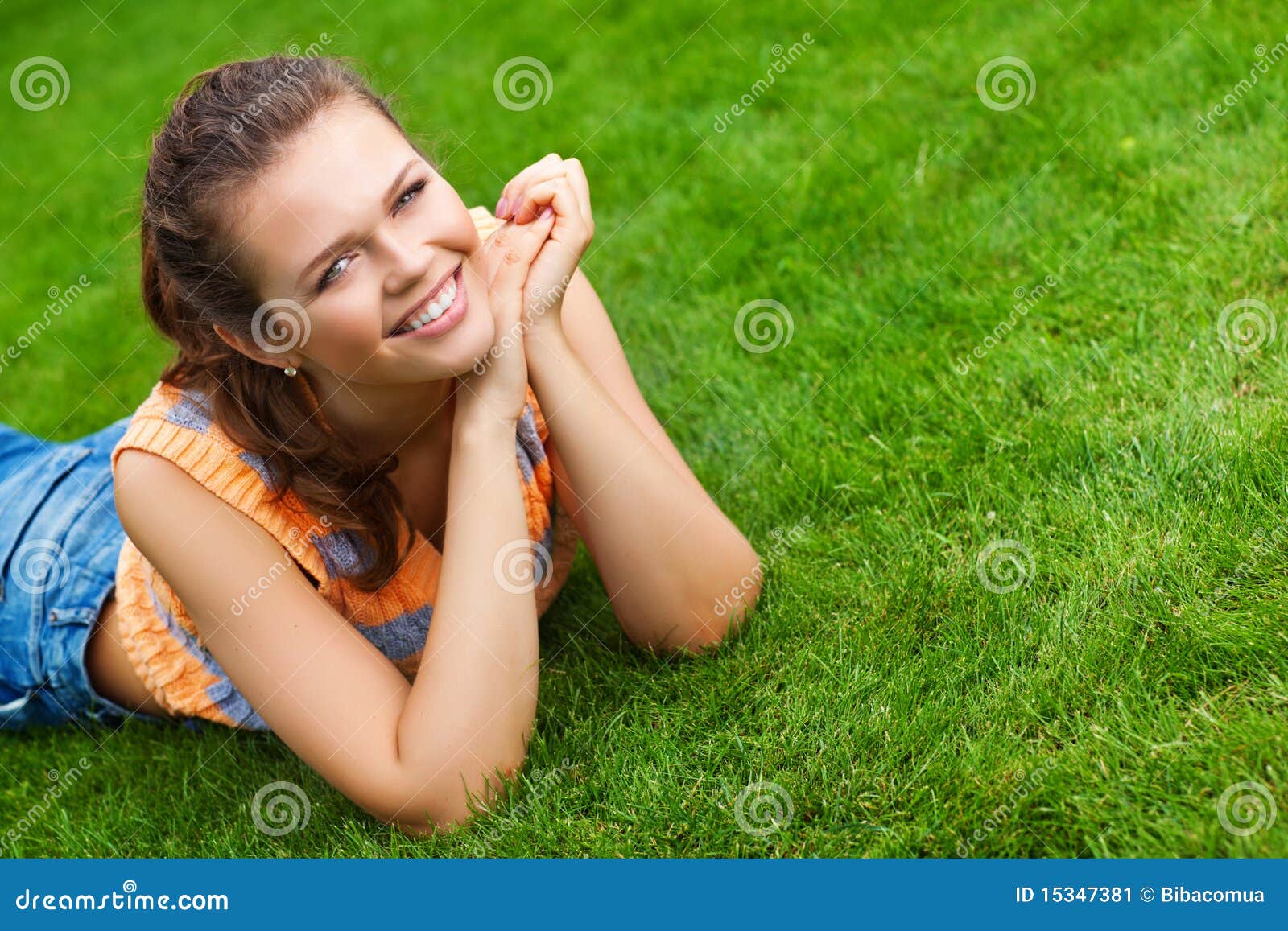 Pretty girl on grass stock image. Image of grass, relax - 15347381