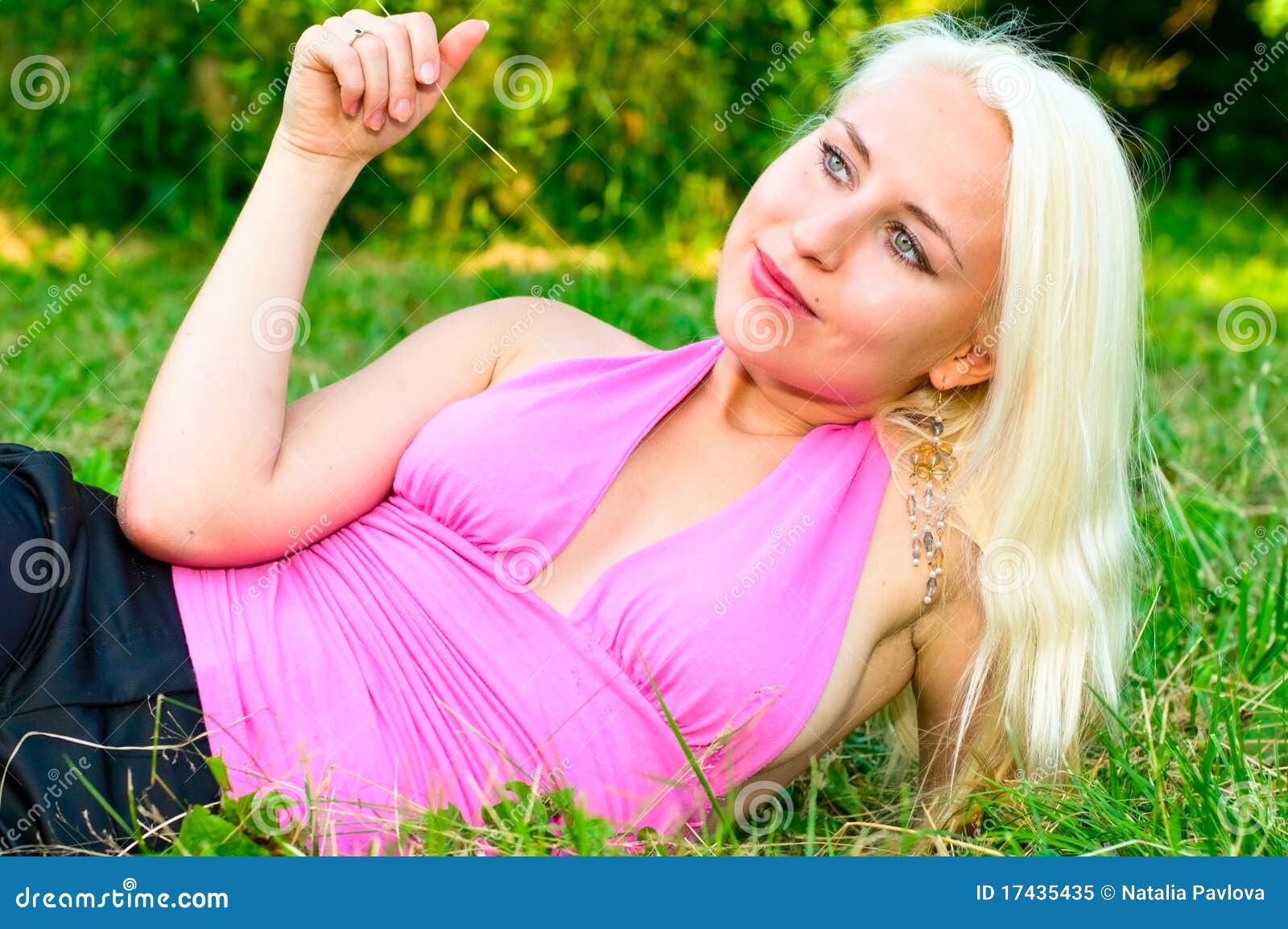 Pretty girl on the grass stock image. Image of caucasian - 17435435
