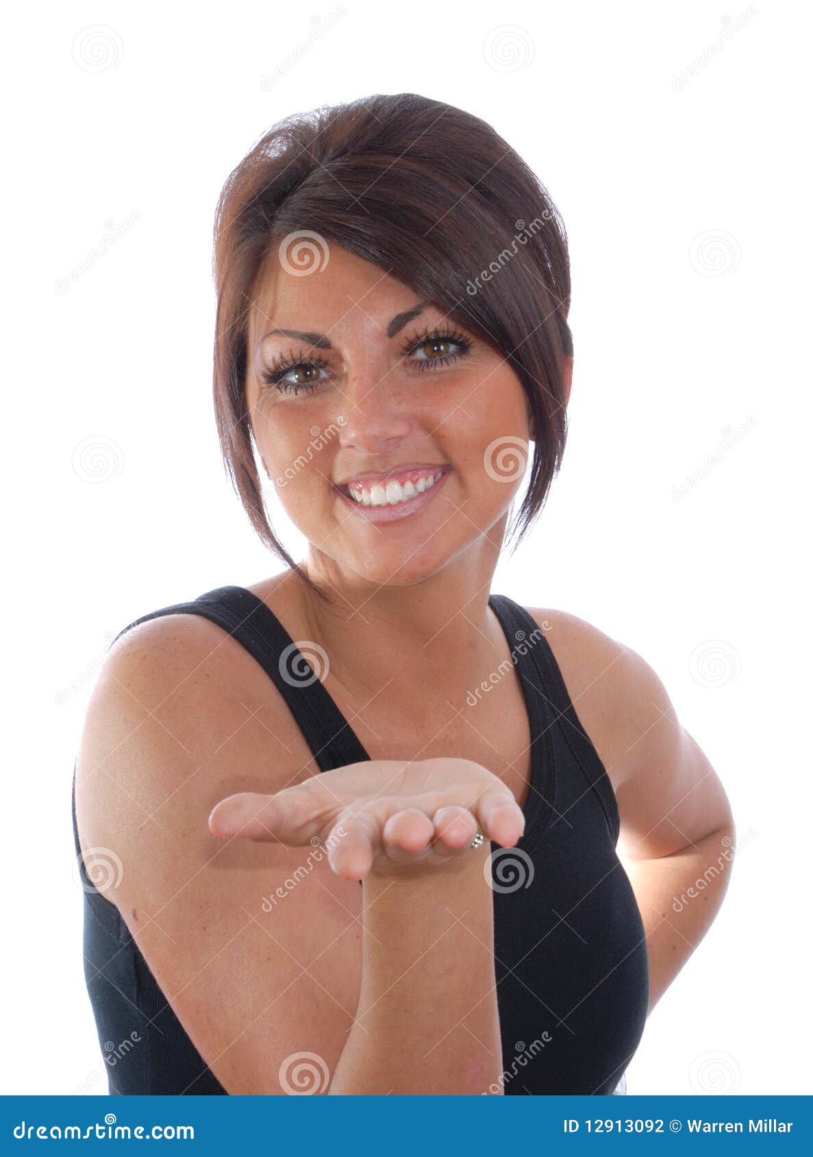 Pretty Girl with Hand Held Out Stock Photo - Image of female, black ...