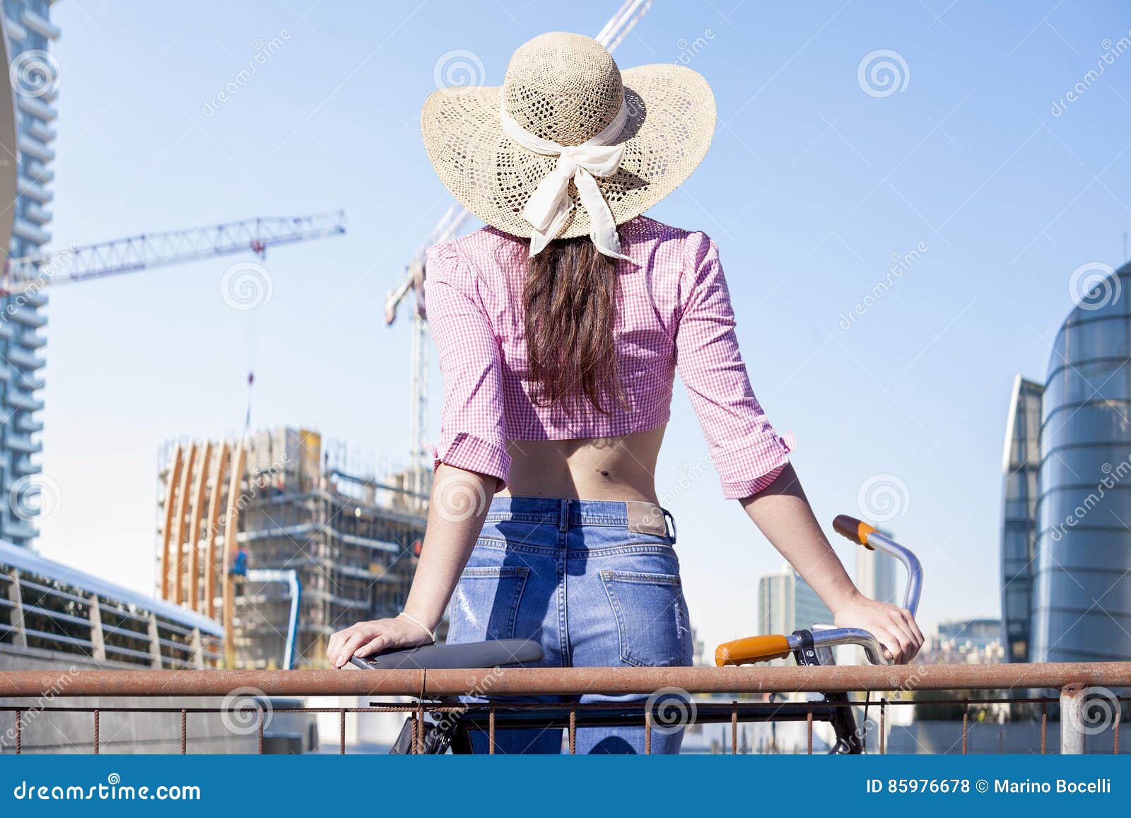 Pretty Girl with Hat from the Back Stock Photo - Image of plaid ...