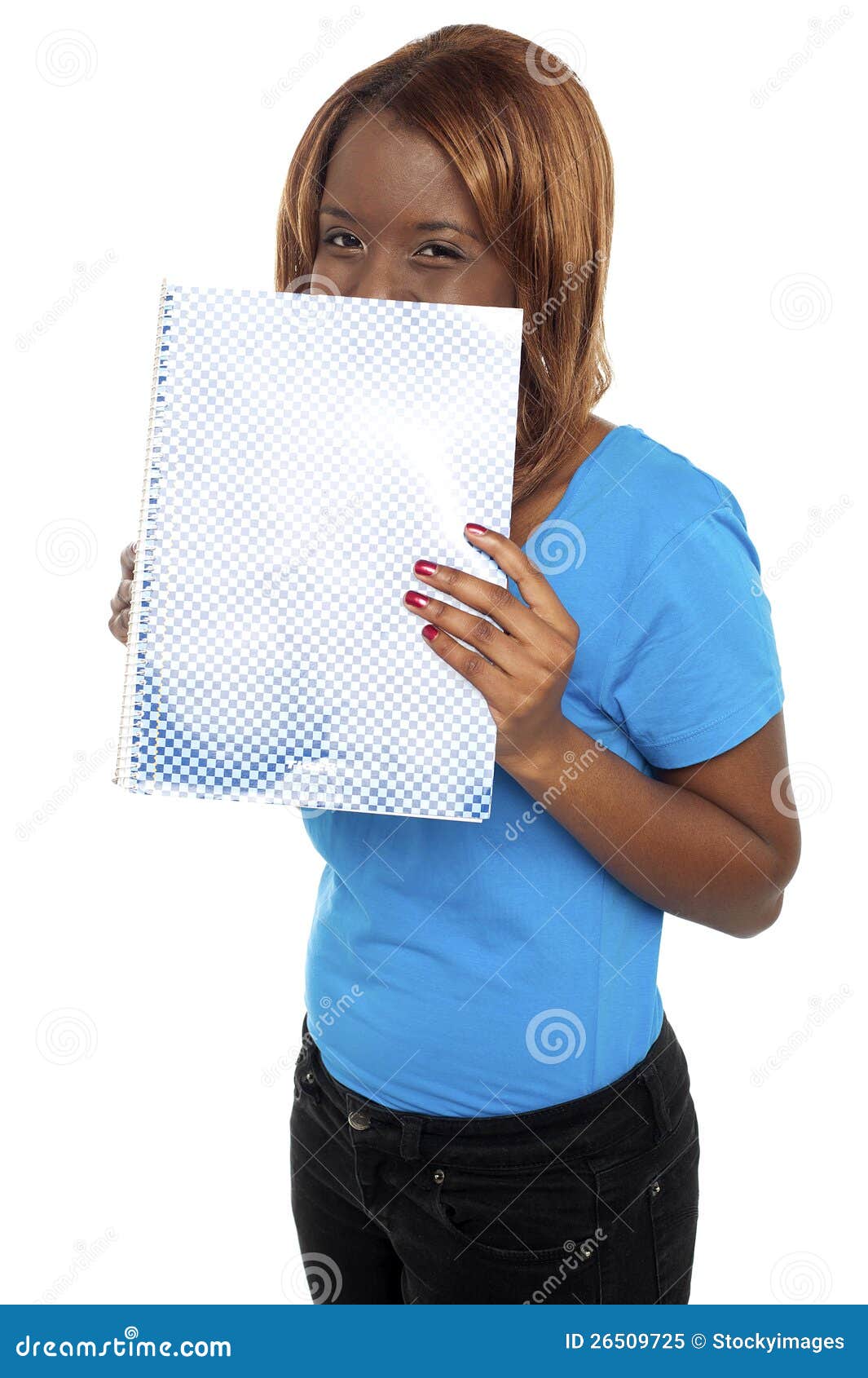 Pretty Girl Hiding Her Face through Notebook Stock Image - Image of ...