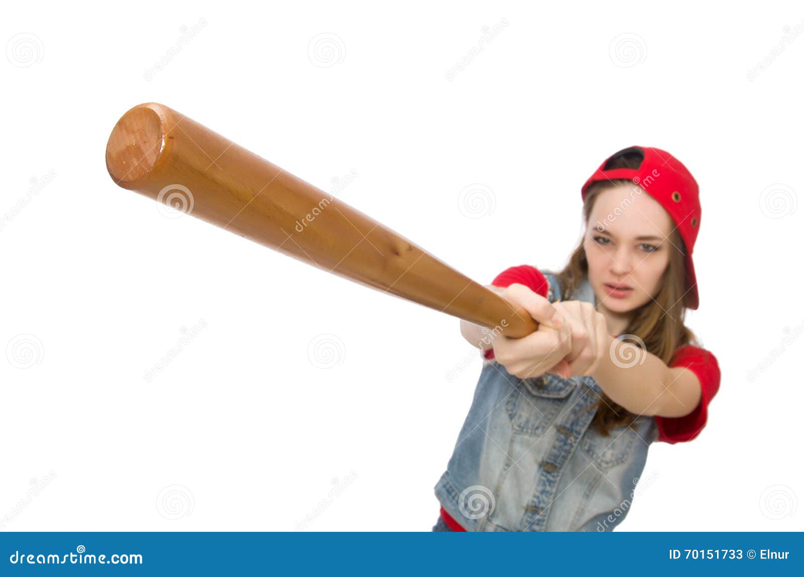 The Pretty Girl Holding Baseball Bat Isolated on White Stock Image ...
