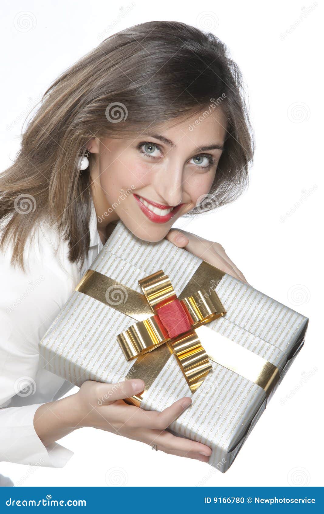 Pretty girl holding a gift stock photo. Image of adult - 9166780