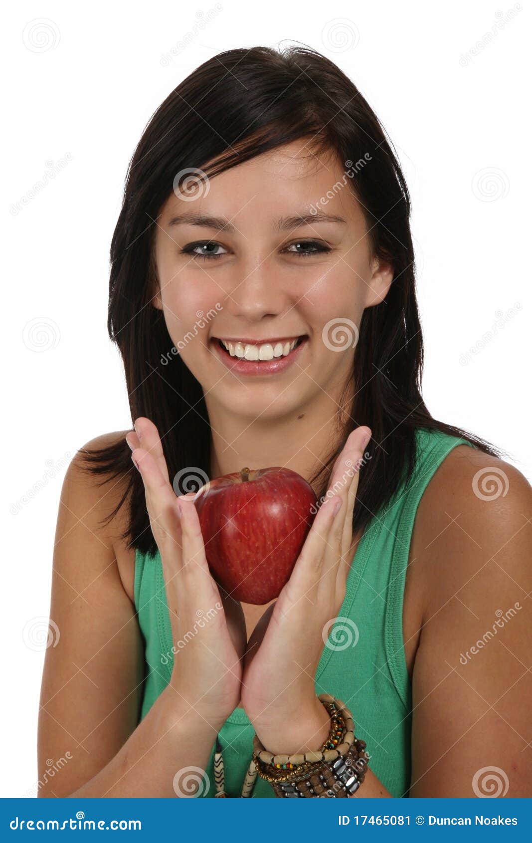 Pretty Girl Holding Red Apple Stock Image - Image of apple, holding ...