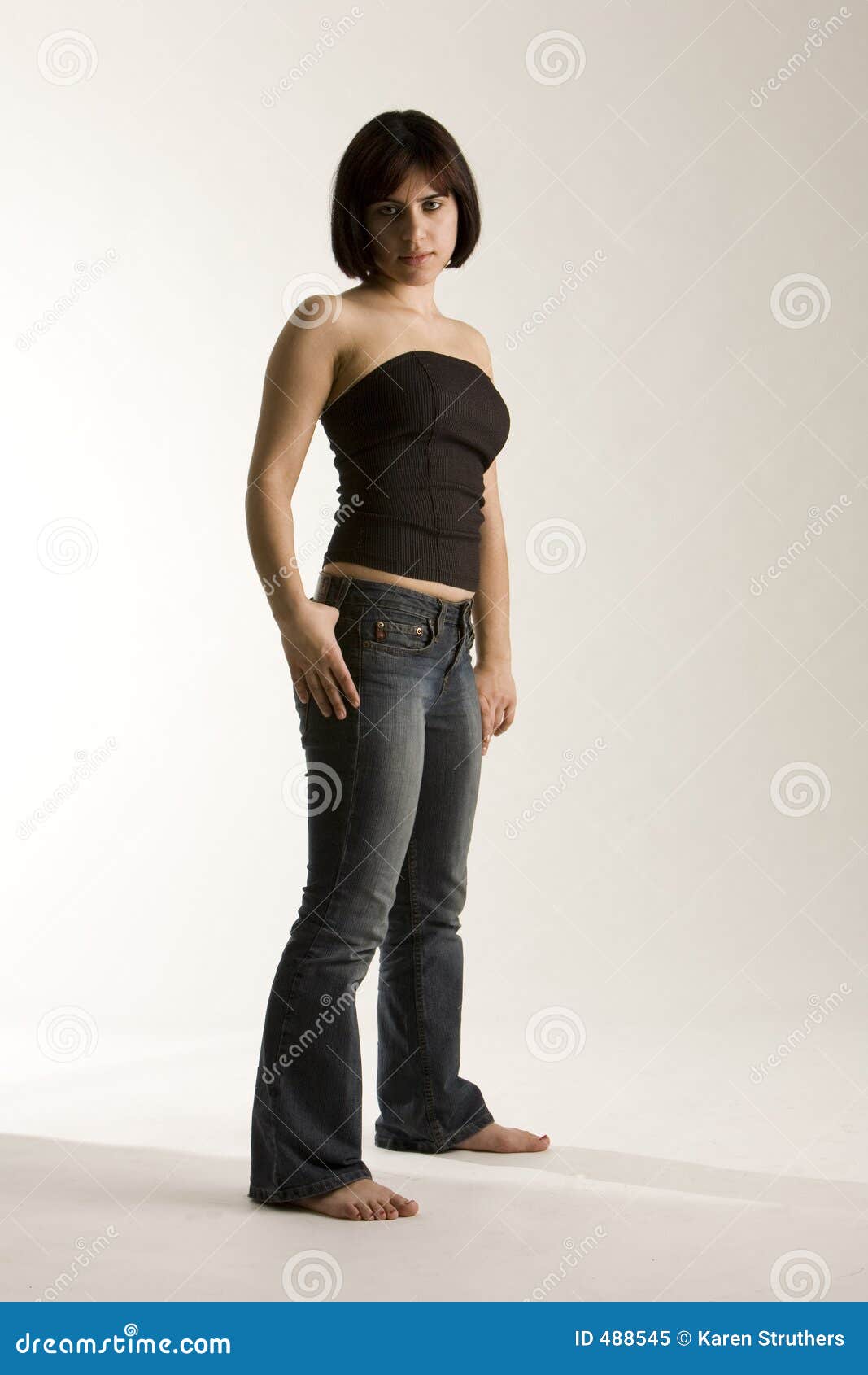 Pretty girl in jeans stock image. Image of female, happy - 488545