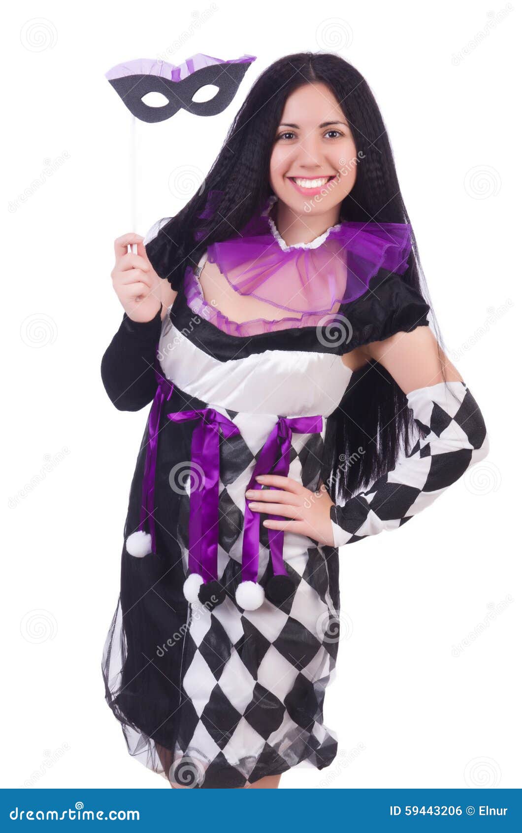 Pretty Girl in Jester Costume Isolated on White Stock Photo - Image of ...