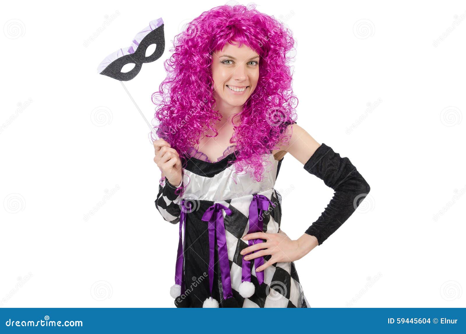 Pretty Girl in Jester Costume Isolated on White Stock Photo - Image of ...