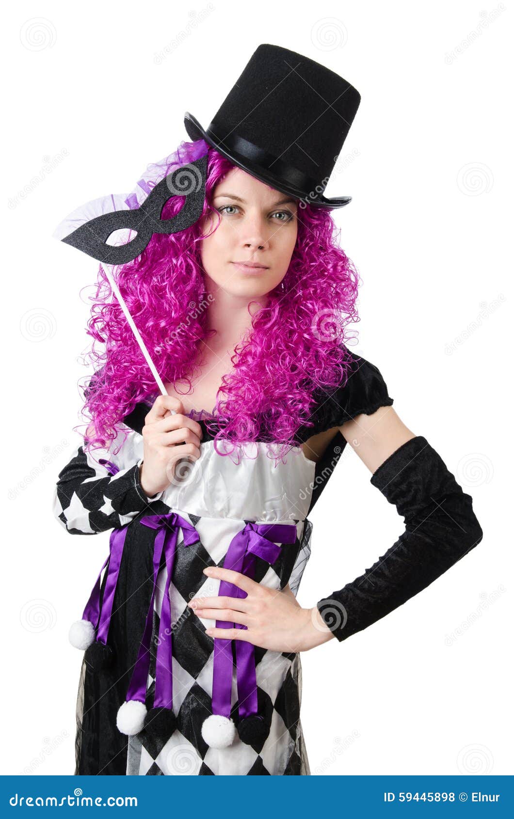 Pretty Girl in Jester Costume Isolated on White Stock Photo - Image of ...