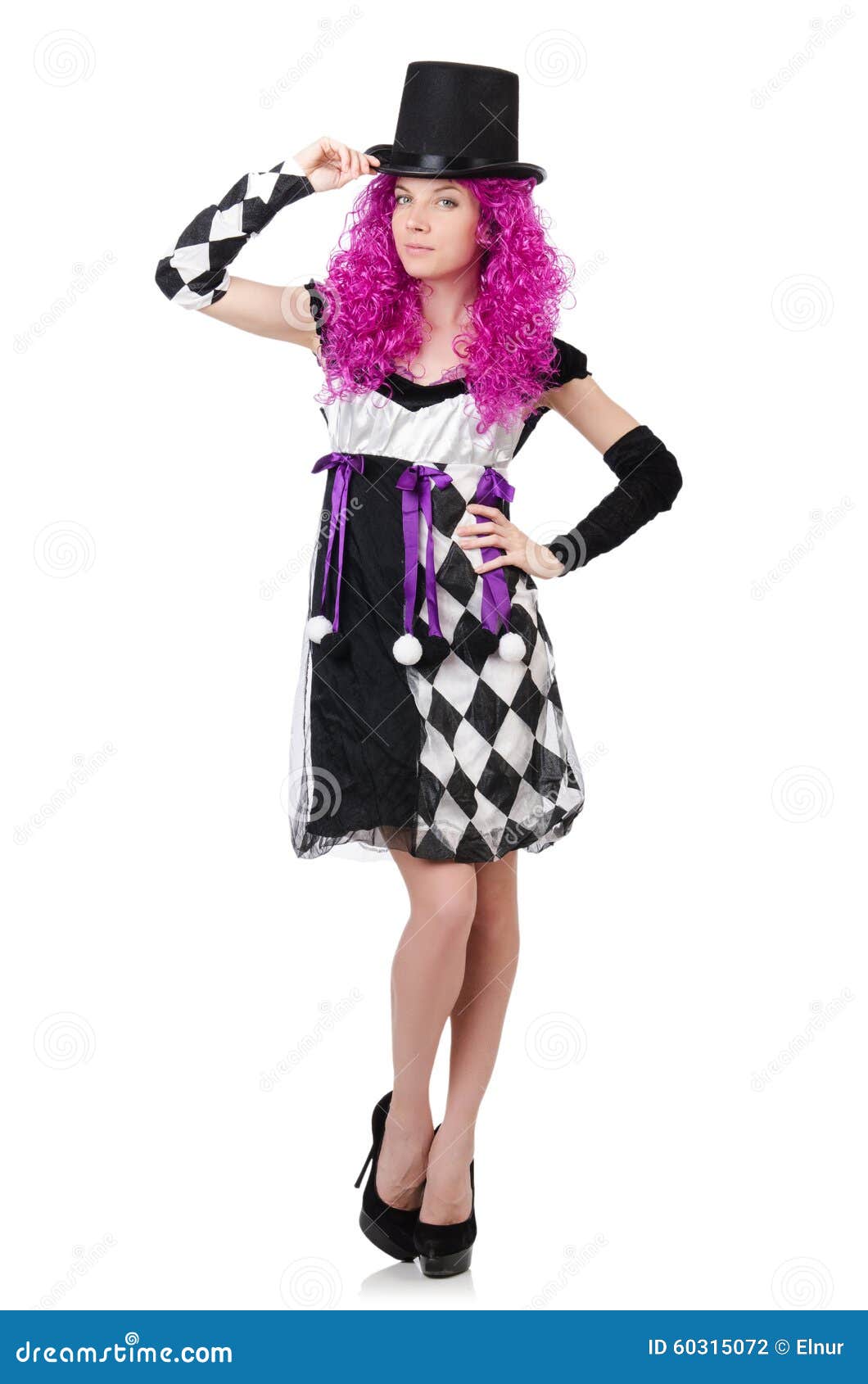 Pretty Girl in Jester Costume Isolated on White Stock Photo - Image of ...