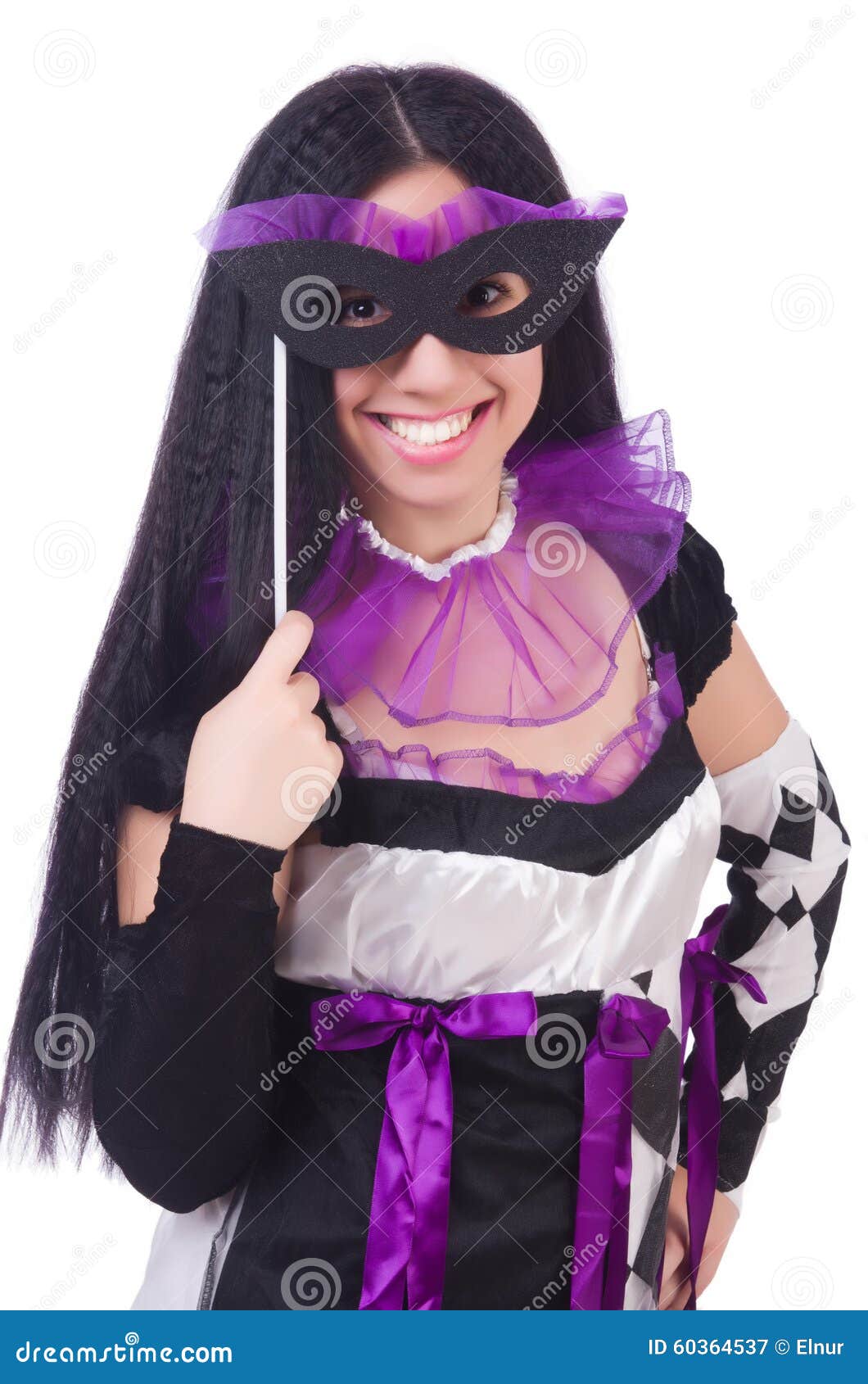 Pretty Girl in Jester Costume Isolated on White Stock Image - Image of ...