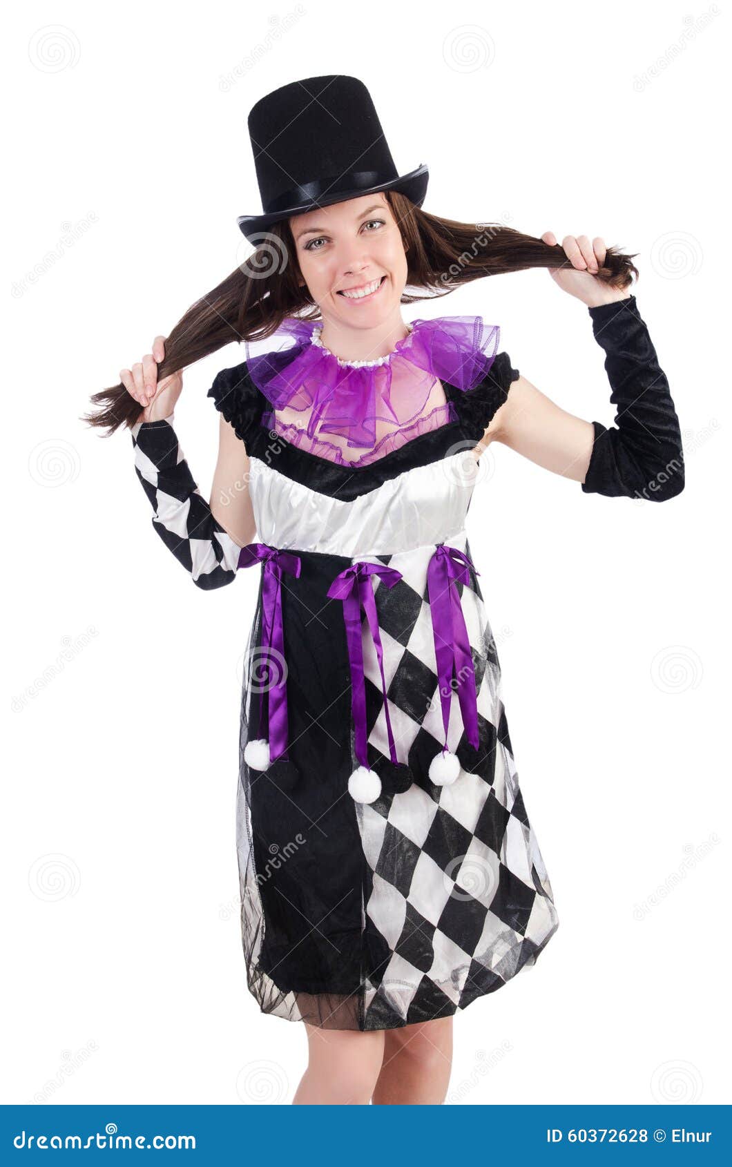 Pretty Girl in Jester Costume Isolated on White Stock Photo - Image of ...