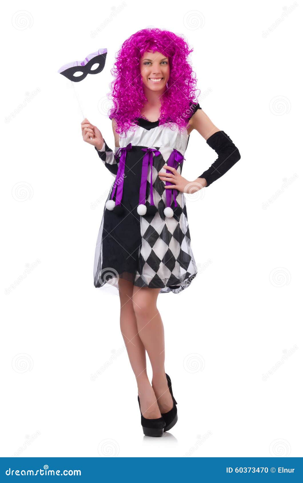 Pretty Girl in Jester Costume Isolated on White Stock Photo - Image of ...