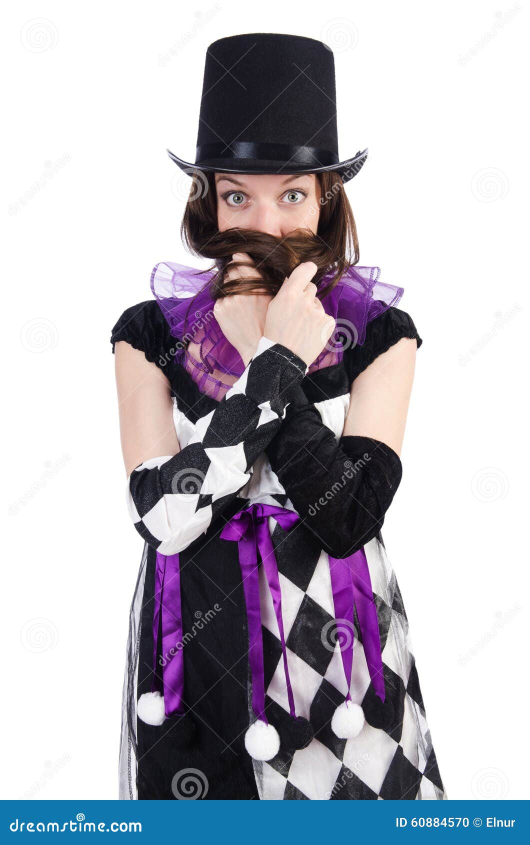 The Pretty Girl in Jester Costume Isolated on Stock Photo - Image of ...
