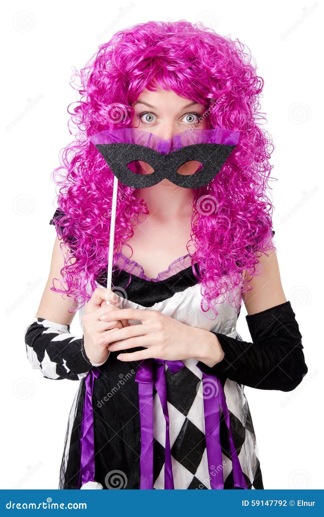 Pretty Girl in Jester Costume on White Stock Photo - Image of harlequin ...