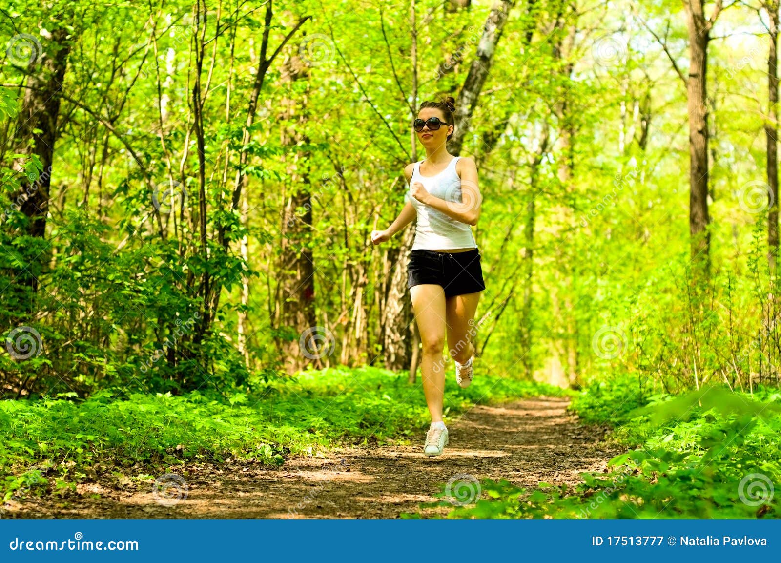 Pretty Girl Jogging in Summer Forest Stock Image - Image of sport ...