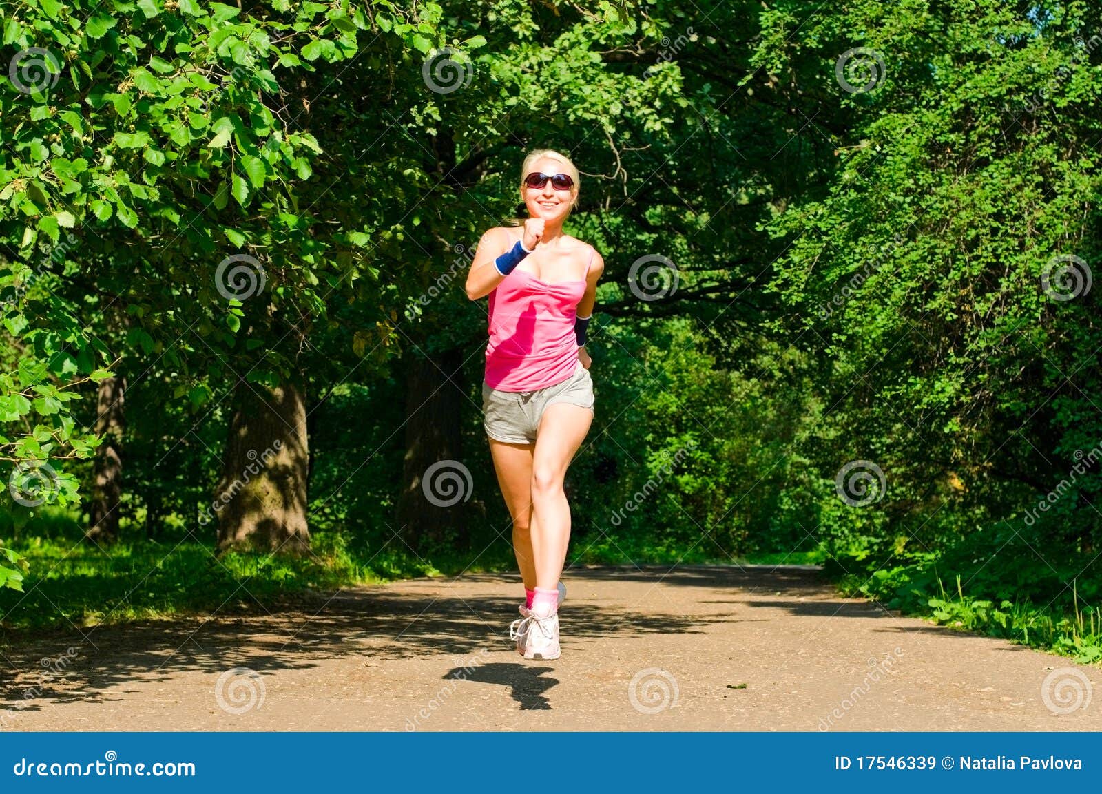 Pretty Girl Jogging in Summer Forest Stock Image - Image of recreation ...