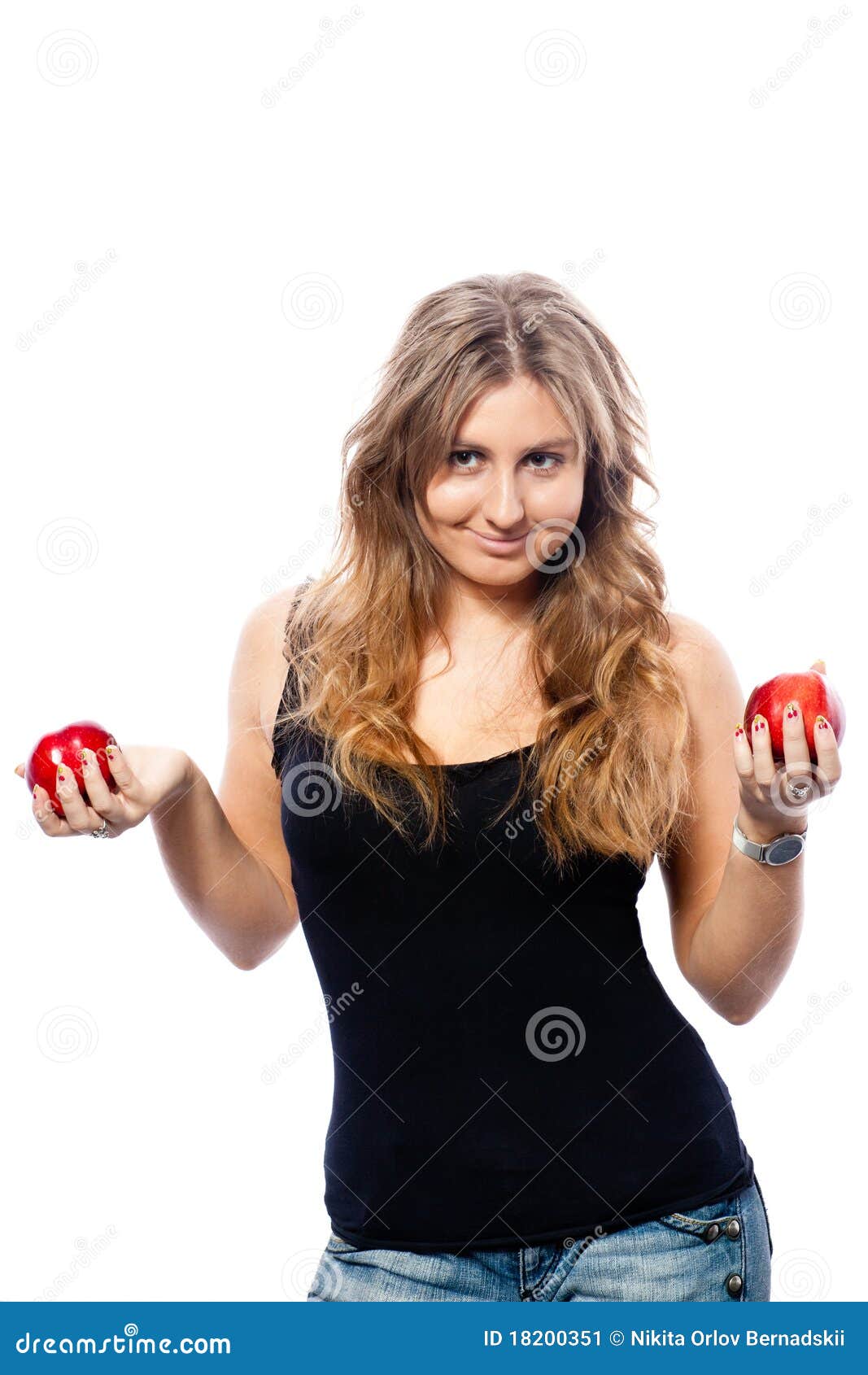 Pretty Girl Juggling Two Red Apples Stock Image - Image of eyes ...