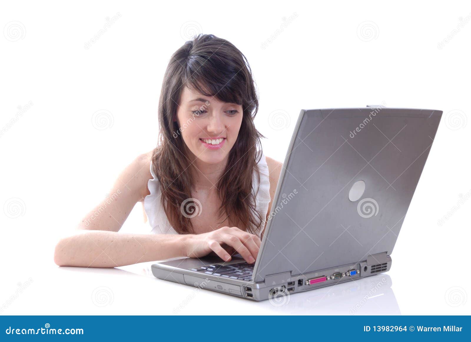 Pretty girl on laptop stock photo. Image of fashion, computer - 13982964