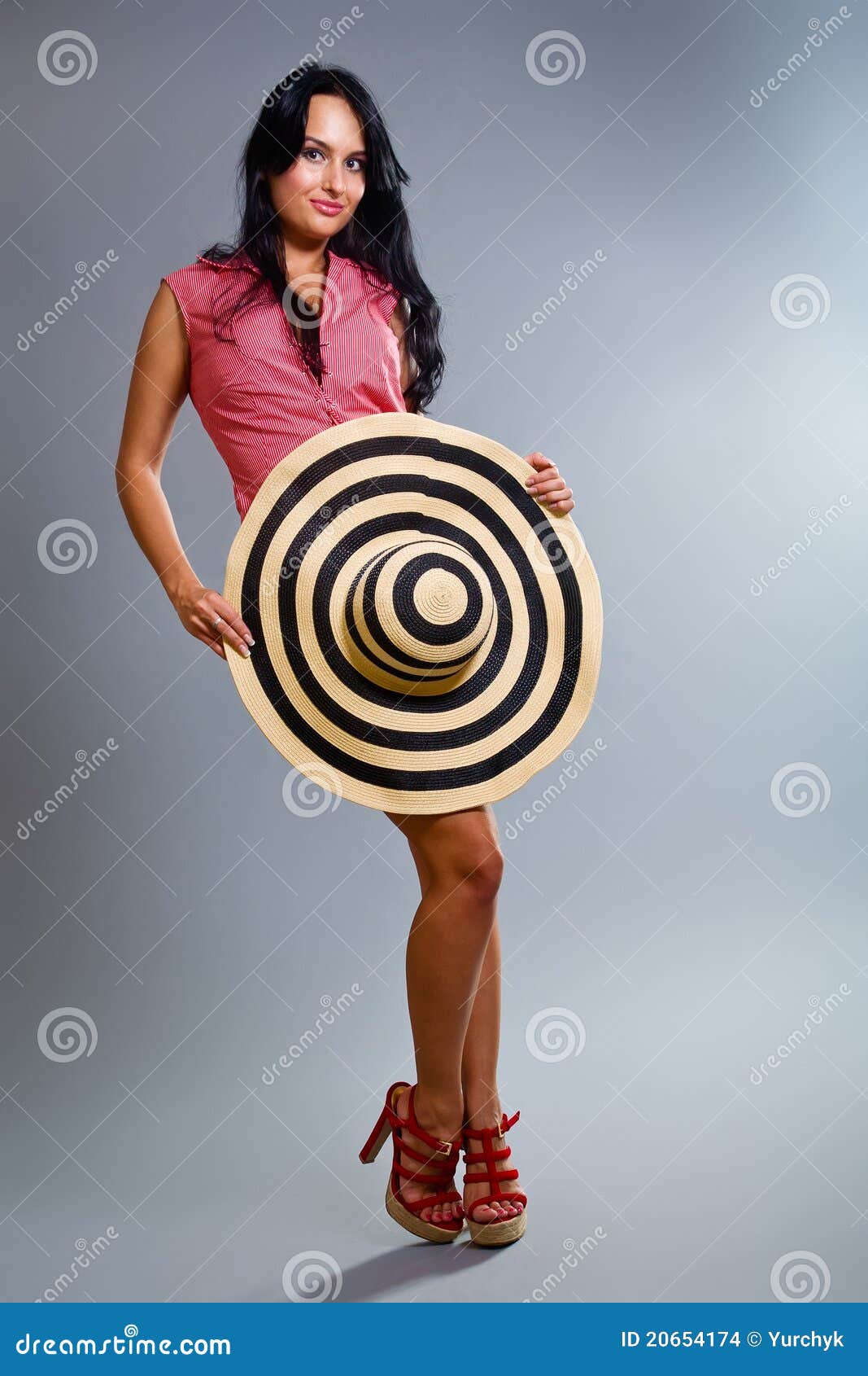Pretty Girl with Large Round Hat Stock Photo - Image of style, posing ...