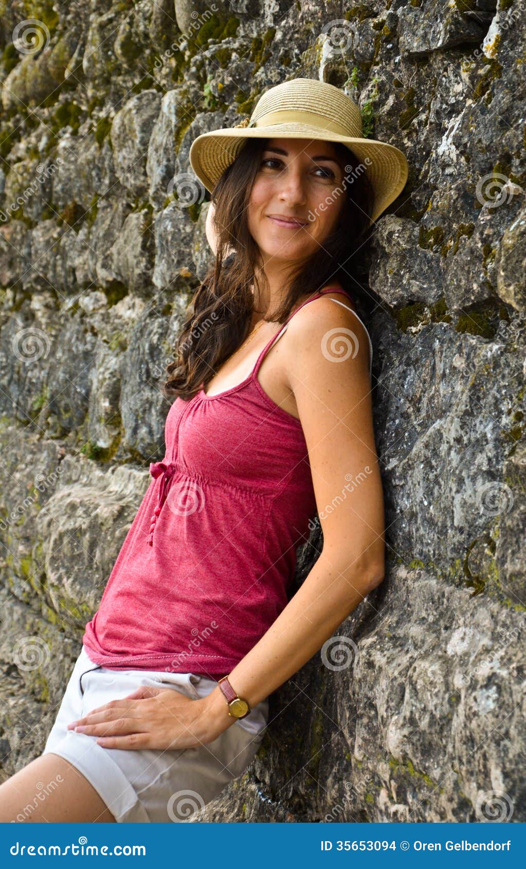 Pretty Girl Leaning Against a Wall Stock Photo - Image of fashion ...