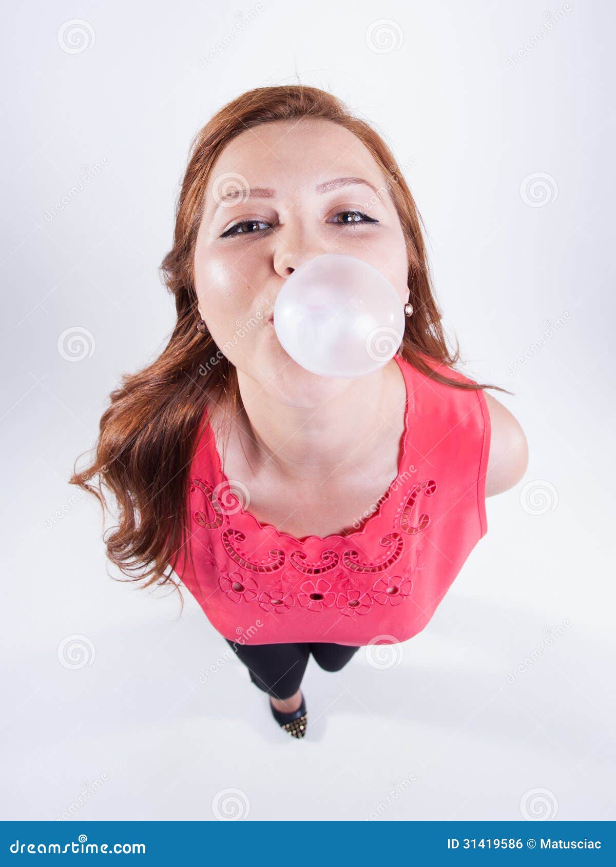 Pretty Girl Making Chewing Gum Balloons Stock Photo - Image of person ...