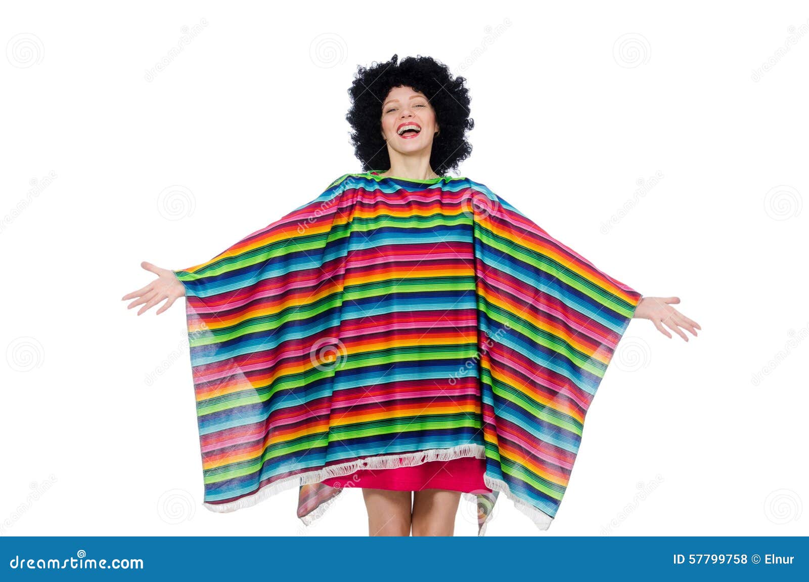 Pretty Girl in Mexican Poncho Isolated on White Stock Photo - Image of ...