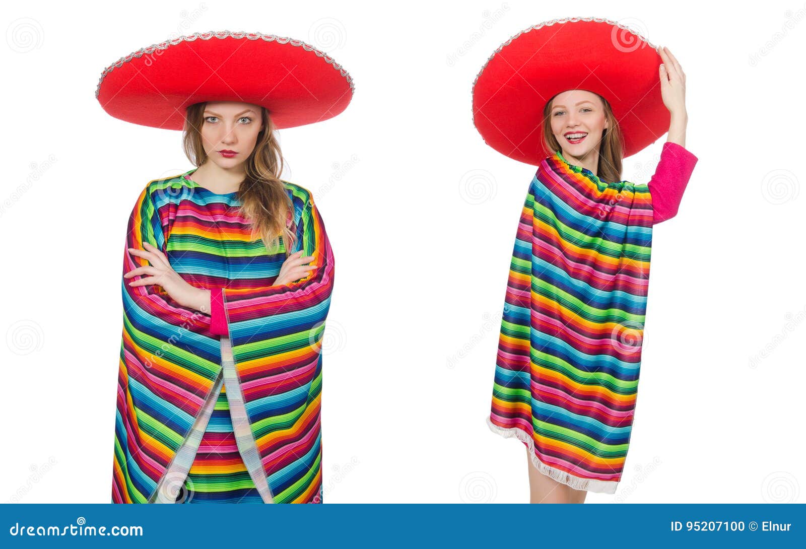 The Pretty Girl in Mexican Poncho Isolated on White Stock Photo - Image ...