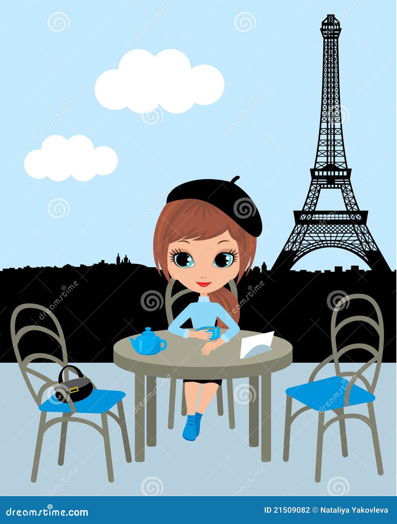 Pretty Girl In The Parisian Cafe Stock Vector Illustration Of Beautiful Girl 21509082