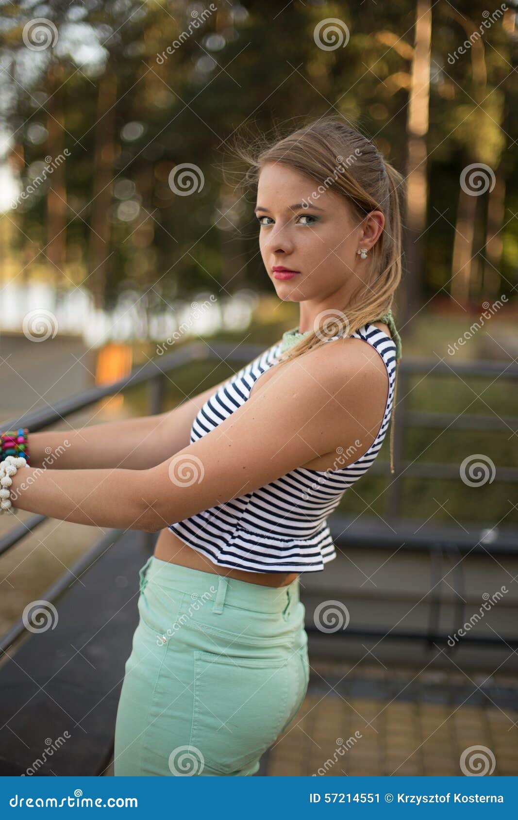 Pretty girl in park stock image. Image of green, posing - 57214551