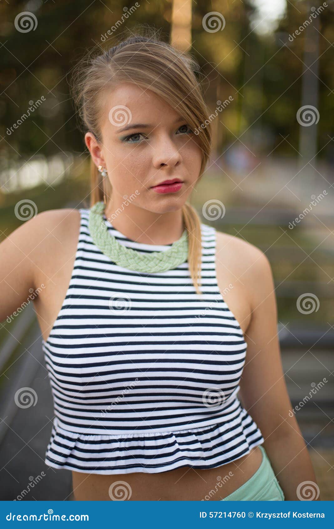 Pretty girl in park stock photo. Image of trendy, posing - 57214760