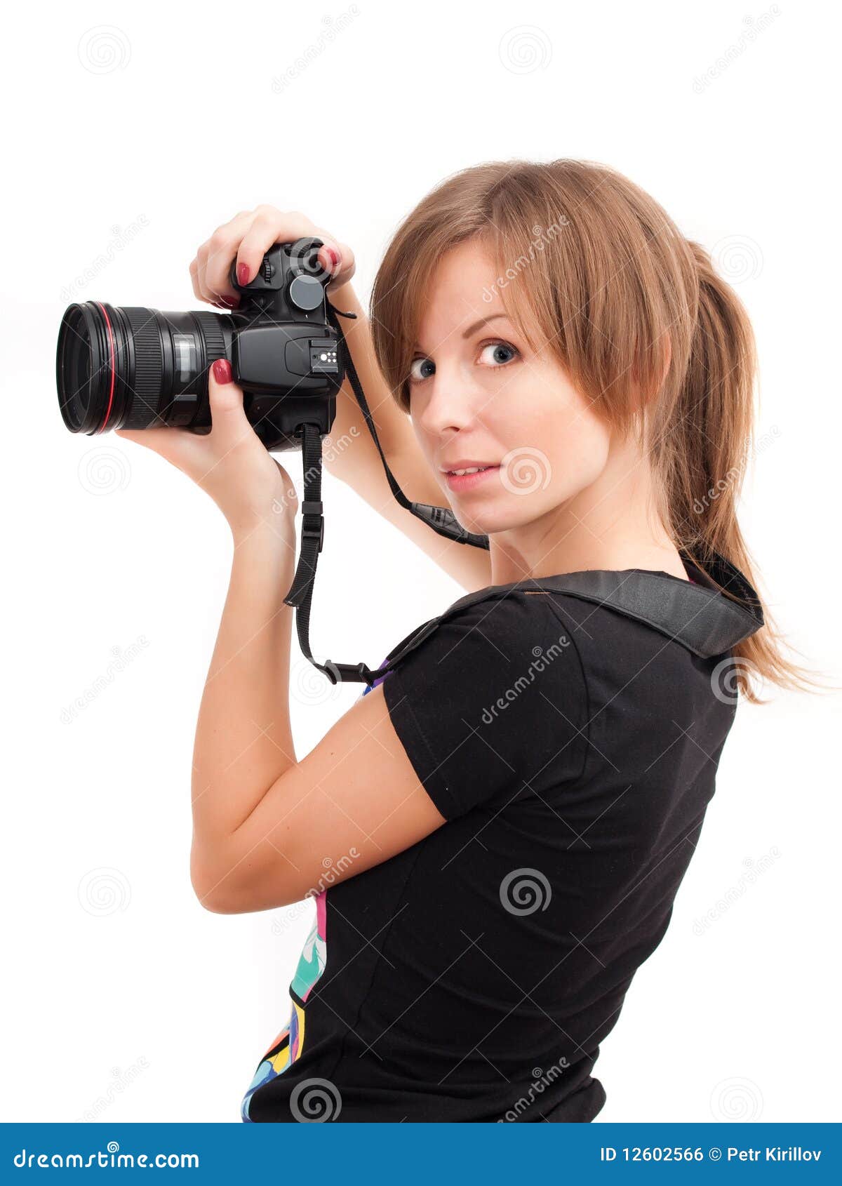 Pretty Girl with Photo Camera Stock Photo - Image of cute, side: 12602566