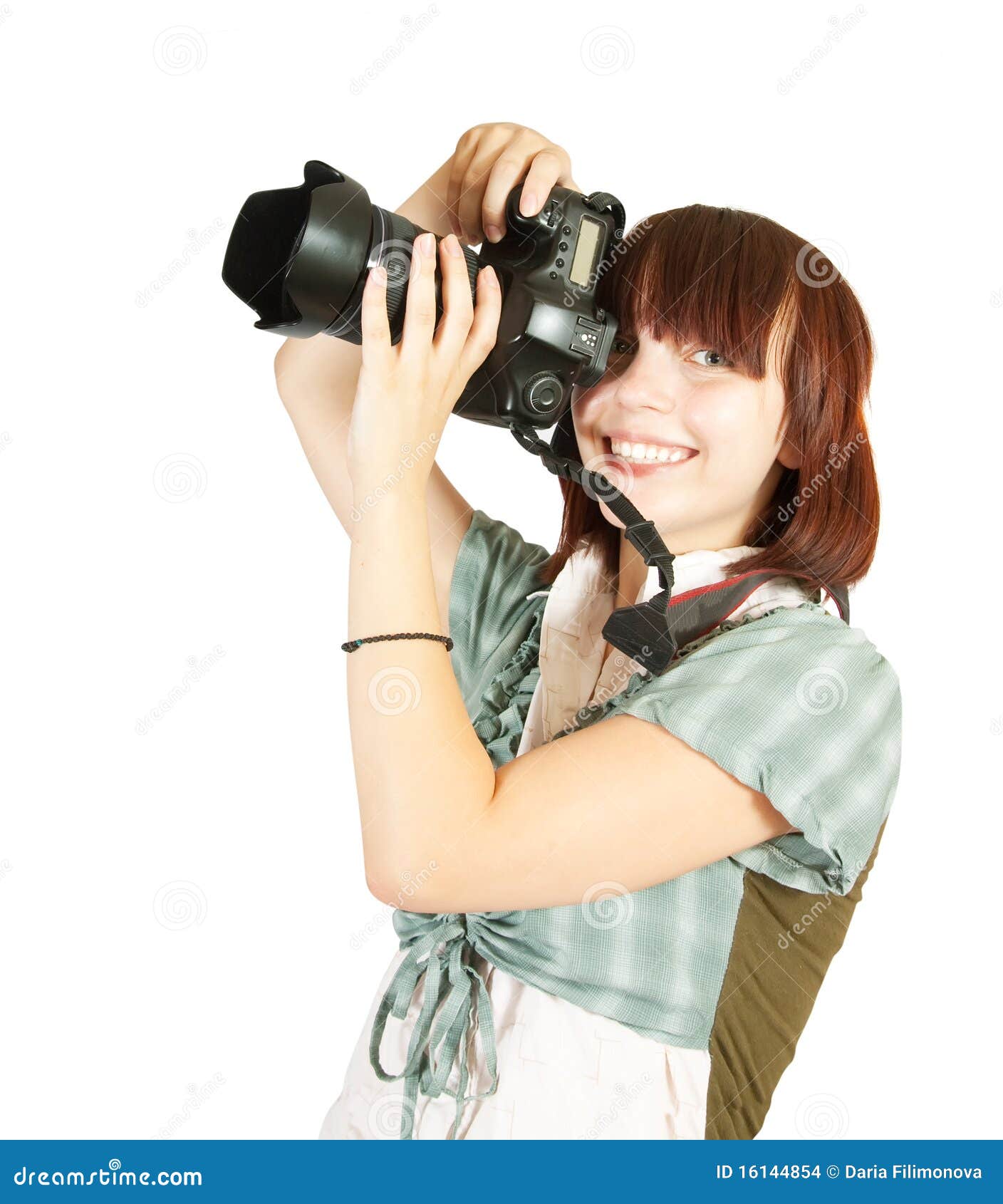 Pretty Girl with Photocamera Stock Photo - Image of white, holding ...