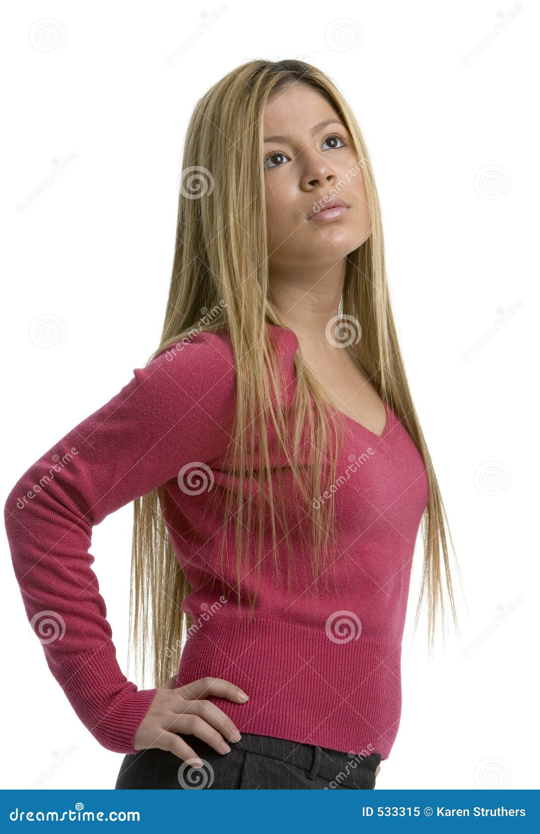 Pretty Girl In Pink Looking Up Picture. Image: 533315