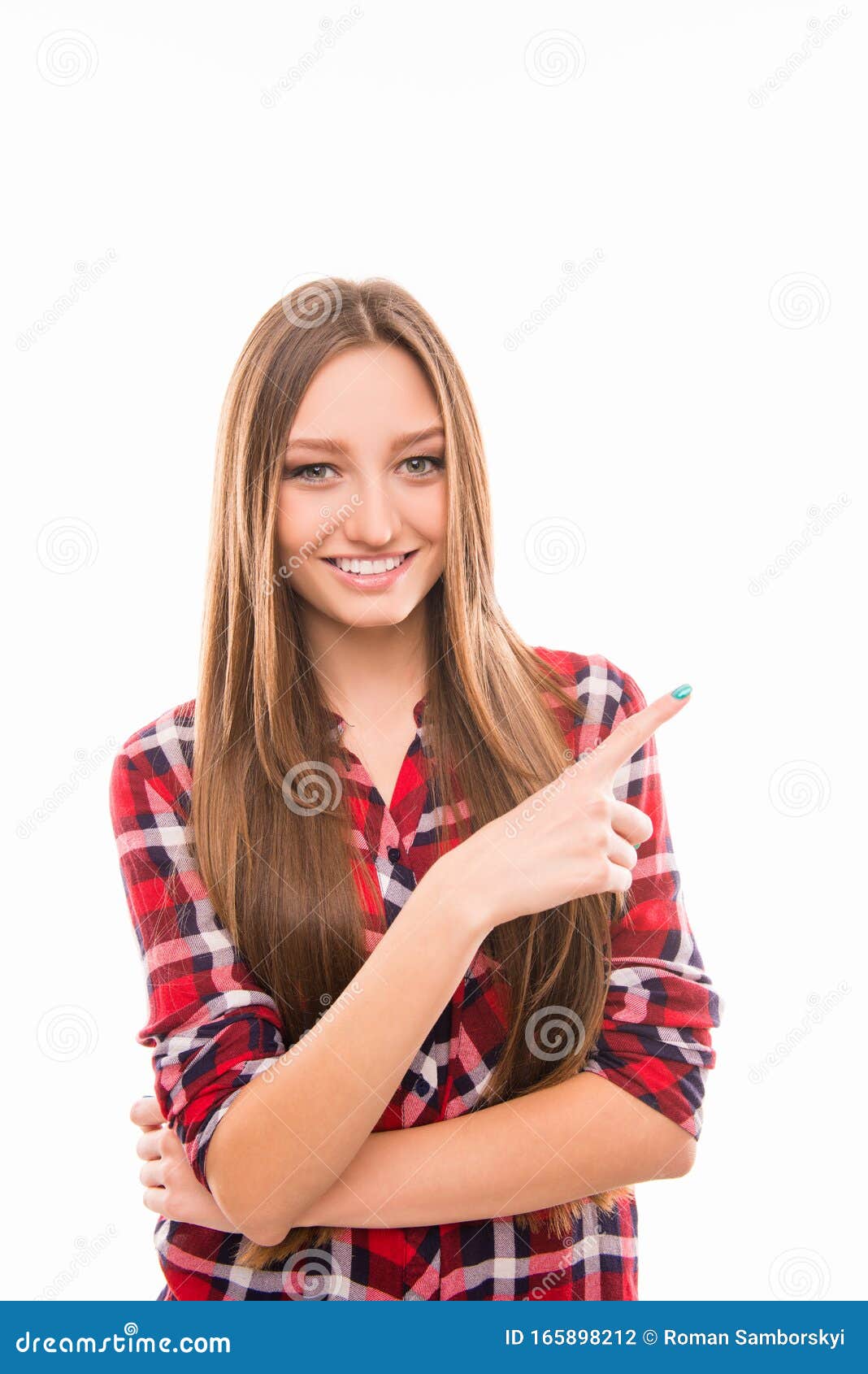 Pretty Girl Pointing To the Side Stock Photo - Image of cute, lady ...