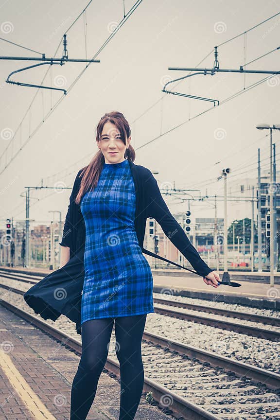 Pretty Girl Posing Along The Tracks Stock Image Image Of Hair Posing