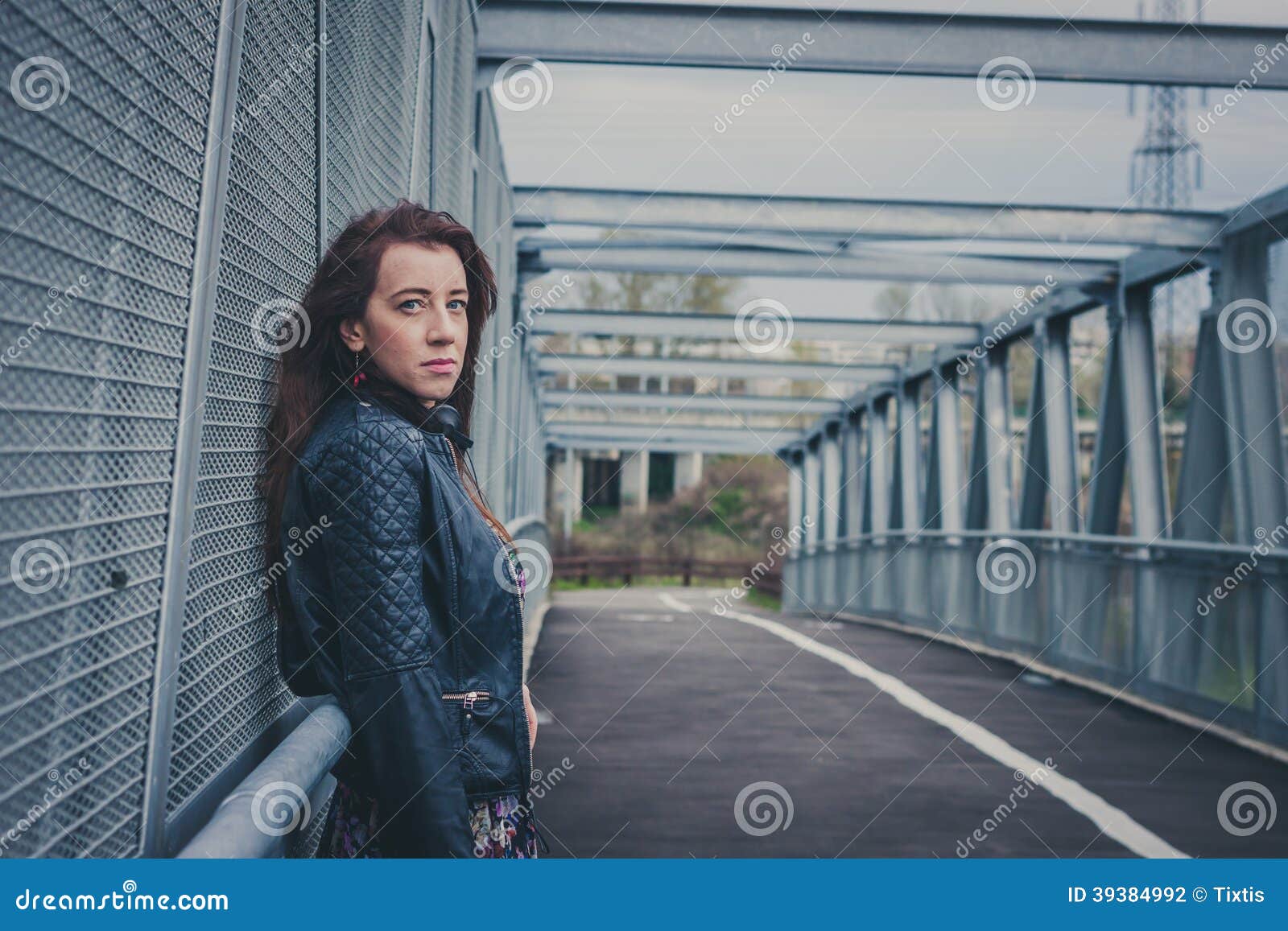 Pretty Girl Posing on a Bridge Stock Photo - Image of girl, hair: 39384992