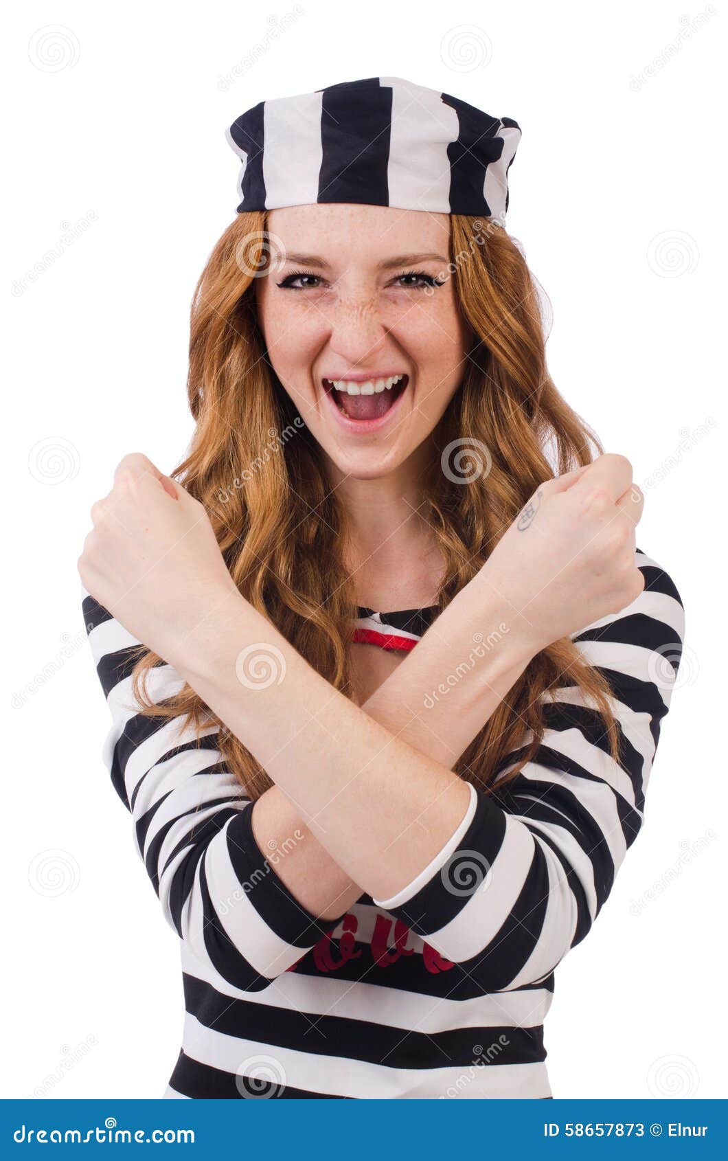 Pretty Girl in Prisoner Uniform Isolated on White Stock Image - Image ...