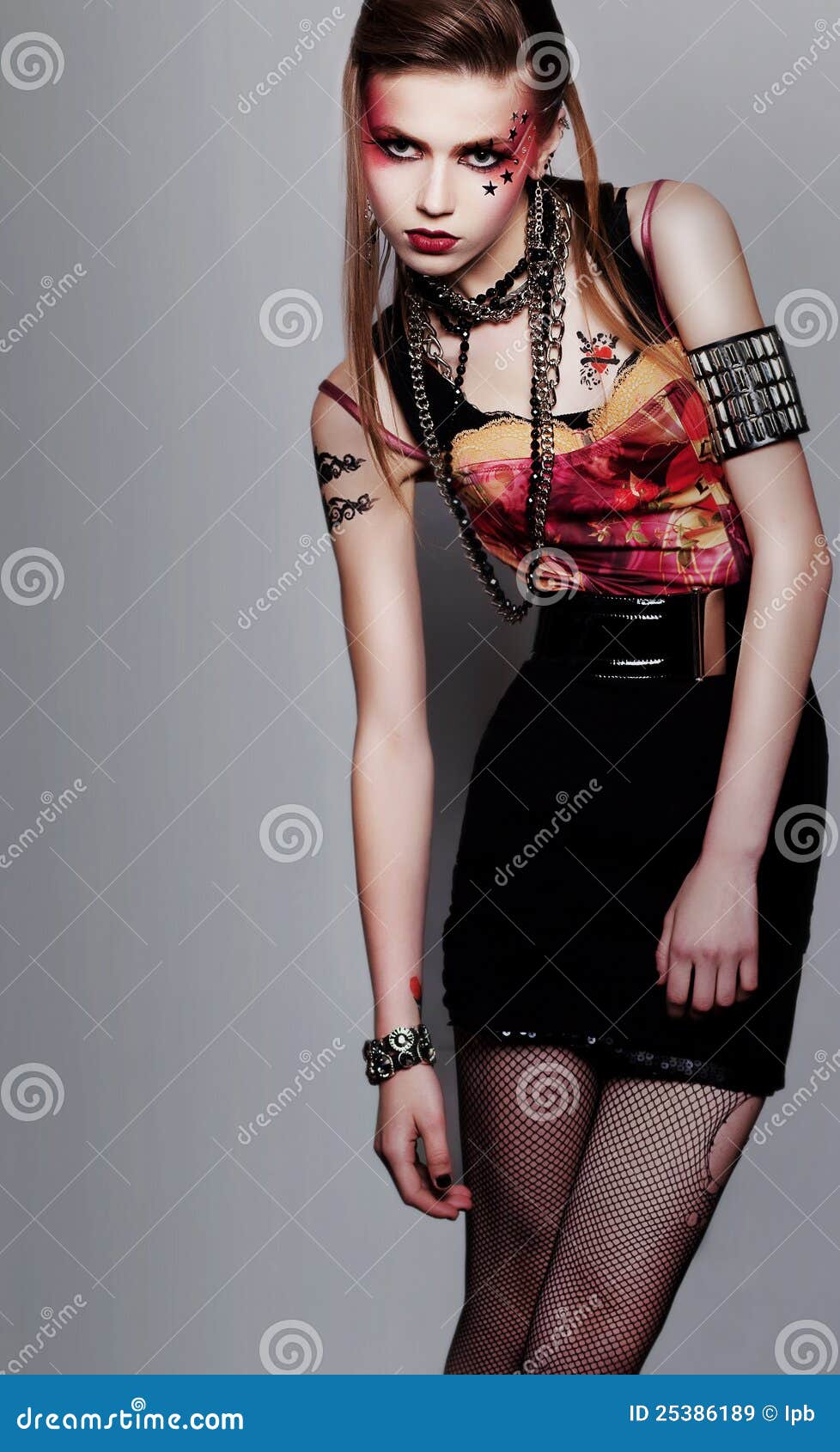 Pretty Girl Punk with Creative Make-up and Clothes Stock Image - Image ...