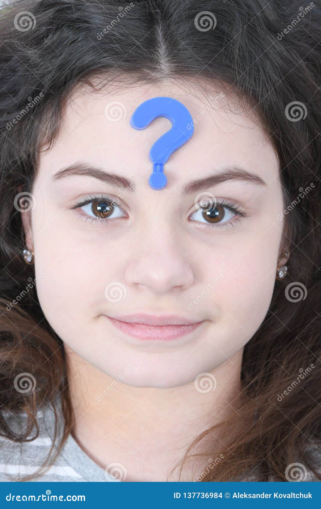 Pretty Girl and a Question Mark Stock Photo - Image of expression ...