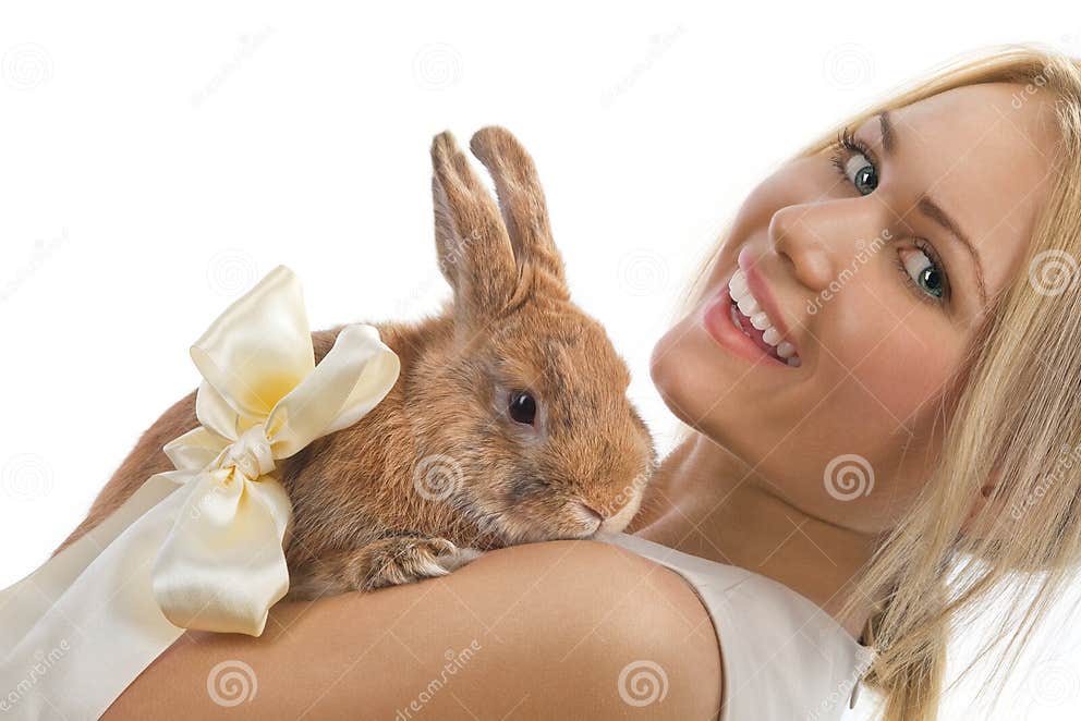 Pretty girl with a rabbit stock photo. Image of caucasian - 24240708