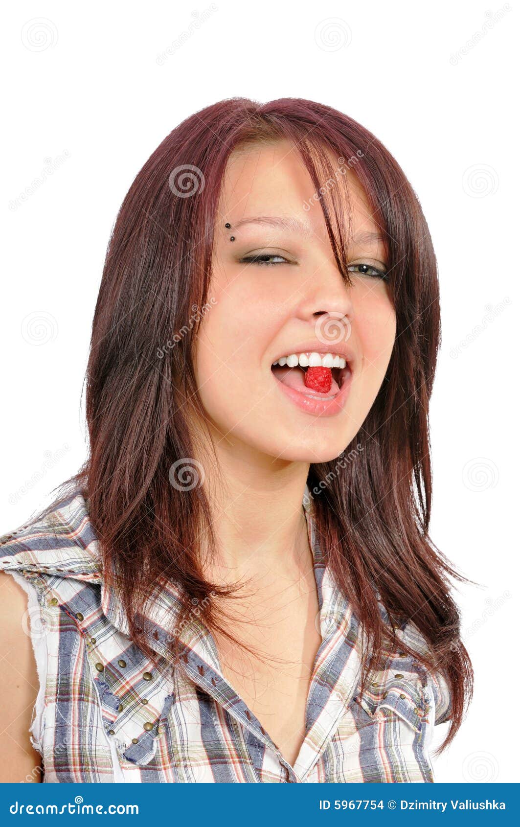 Pretty Girl with Raspberry in Mouth Stock Photo - Image of isolated ...